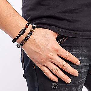 CSIYANJRY99 Zodiac Taurus Bracelets for Men Women,Taurus Zodiac Sign,8mm Natural Black Onyx Stone Hematite Obsidian Tiger Eye Beads Bracelet Set 12 Constellation Horoscope Bracelet