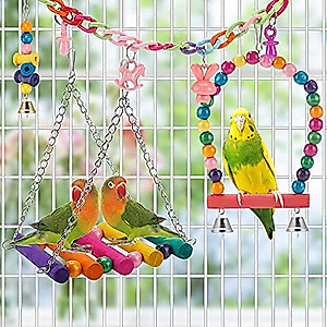 Bird Parakeet Toys,12 Pack Hanging Bell Pet Bird Cage Hammock Swing Toy Hanging Toy for Small Parakeets,Conure, Cockatiel, Mynah, Love Birds, Finches