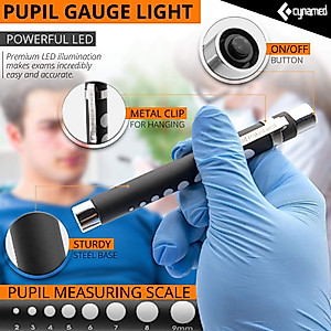 Cynamed Medical Student Diagnostic Kit - Includes Reflex Hammer, Tuning Fork Set C 128hz and C 512hz, Bandage Scissors 5.5 inch, and Penlight with Pupil Gauge - Nursing, EMT, Medical Student Tool kit