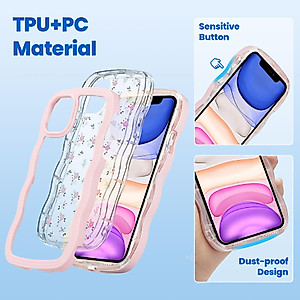 ZCDAYE Floral Case Compatible with iPhone 11, Aesthetic Flower Pattern & Cute Curly Wavy Shape Phone Case for Women Girls,Soft TPU Shockproof Cover for iPhone 11 (6.1 inch), Pink