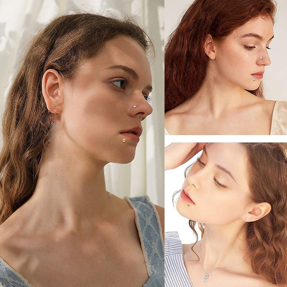 Drperfect 12 Pcs Lip Rings for Women Men 16 Gauge Stainless Steel Labret Studs Cartilage Forward Helix Tragus Earrings Monroe Medusa Piercing Jewelry