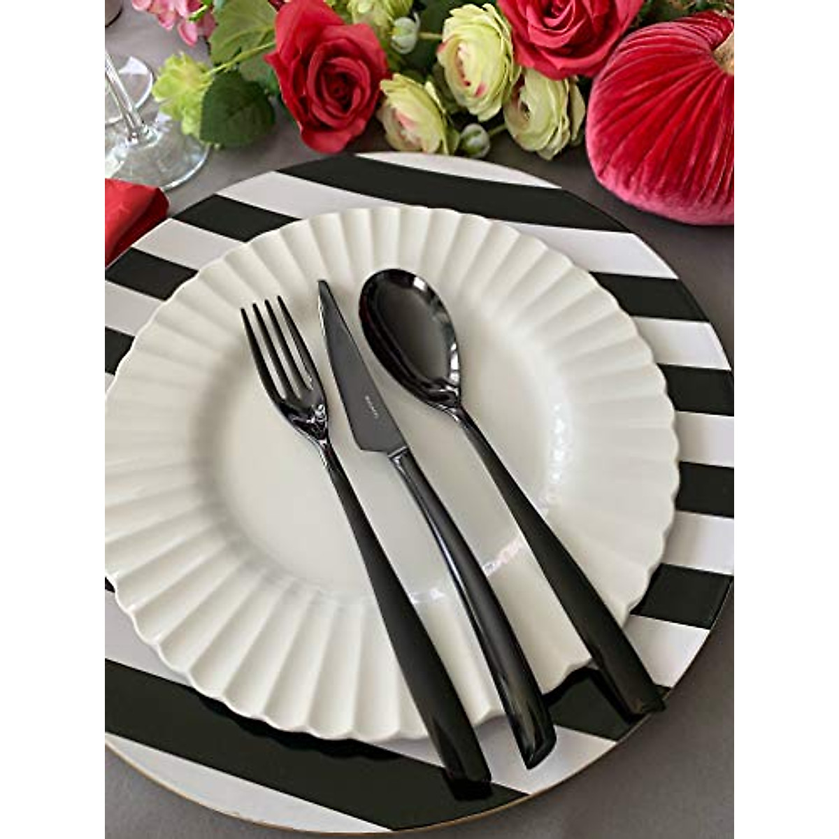 Bugatti Italy Riviera Black 5 Piece Place Setting flatware set cutlery silverware dinnerware (Black shiny)