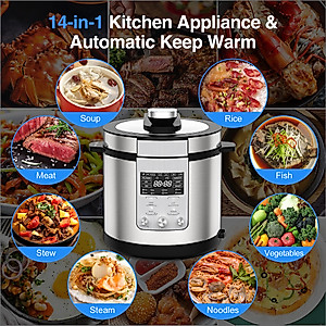 VBGK Electric Pressure Cooker 14-in-1,6.3Qt Pressure Cooker,Slow Cooker,Rice Cooker,Steamer,Yogurt Maker,Bake,Stock Pot,Steamer,Warmer & Sterilizer,Delay Timer,Automatic Pressure Release