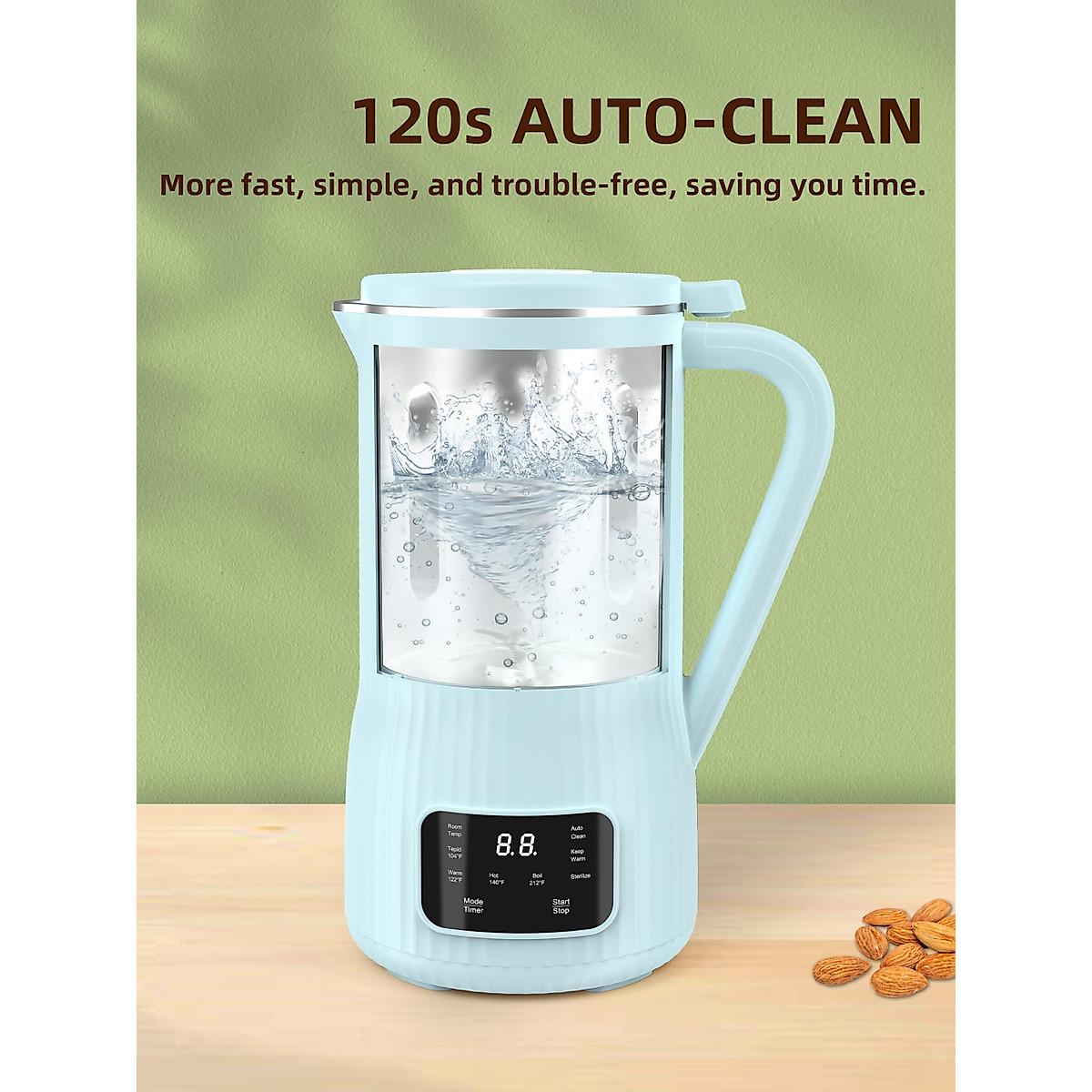 20oz Nut Milk Maker Machine - Multi-Functional Automatic Almond Milk Machine with 10 Blades, Plant-Based Milk, Oat, Soy, Oat, Dairy Free Beverages with 12 Hours Timer/Auto-clean/Boil（blue）