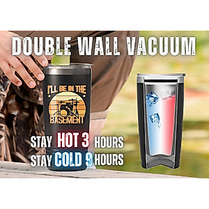 Onebttl Funny Drummer Gifts For Men, Women, Music Lover Gifts for Drummers, 20 oz/590 ml Stainless Steel Insulated Tumbler with Straw, Lid, I'll Be in the Basement