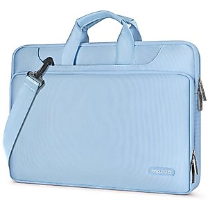 MOSISO 360 Protective Laptop Shoulder Bag Compatible with MacBook Air 15 inch M2 A2941 2023/Pro 16 inch M3 M2 M1 2023-2019, 15-15.6 inch Notebook,Matching Color Sleeve with Belt, Airy Blue