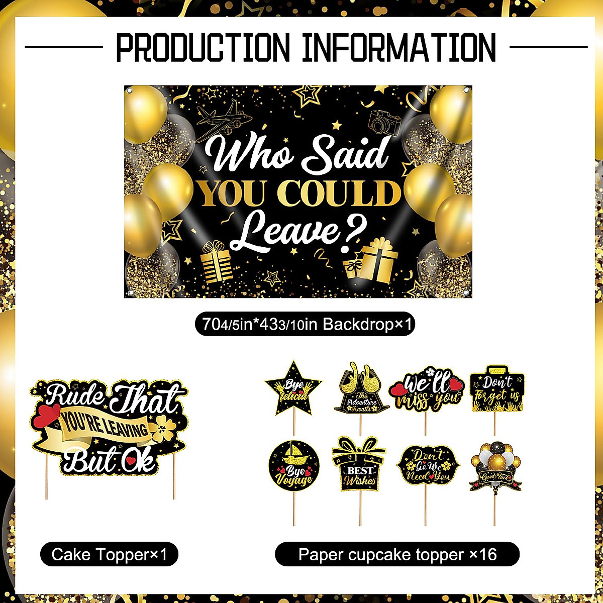 Going Away Party Decorations, Black Gold Who Said You Could Leave Banner, Retirement Party Decorations Graduation Farewell and Goodbye Celebration Coworkers Leaving Party Supplies