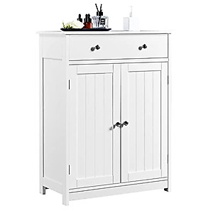 Yaheetech Free Standing Bathroom Cabinet with 1 Drawer 2 Doors and Adjustable Shelf, Wooden Entryway Storage Cabinet, 11.8D x 23.6W x 31.5H in, White