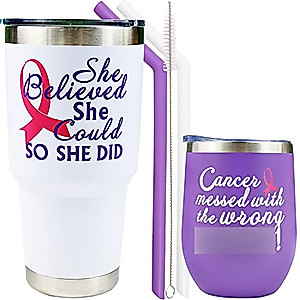 Breast Cancer Gifts for Women,Encouragement Gifts for Women,Christmas Gifts,She Believed She Could So She Did,Breast Cancer Tumbler,Breast Cancer Awareness Gifts for Women,Breast Cancer Survivor Gifts