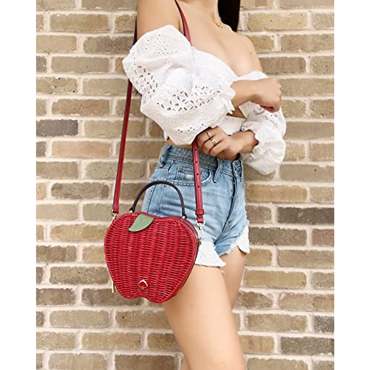Kate Spade Honeycrisp Apple Red Wicker Basket Crossbody Bag Handbag Novelty