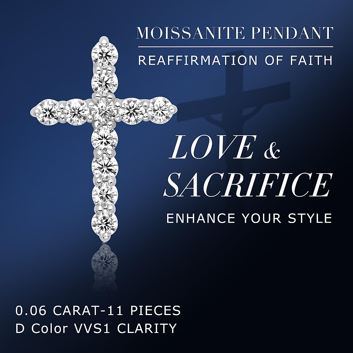 sheborn Cross Necklace for Women, Moissanite Necklace Cross Pendant for Women with 925 Sterling Silver Chain