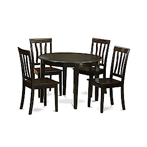 East West Furniture Boston 5 Piece Kitchen Set for 4 Includes a Round Dining Room Table and 4 Solid Wood Seat Chairs, 42x42 Inch, Cappuccino