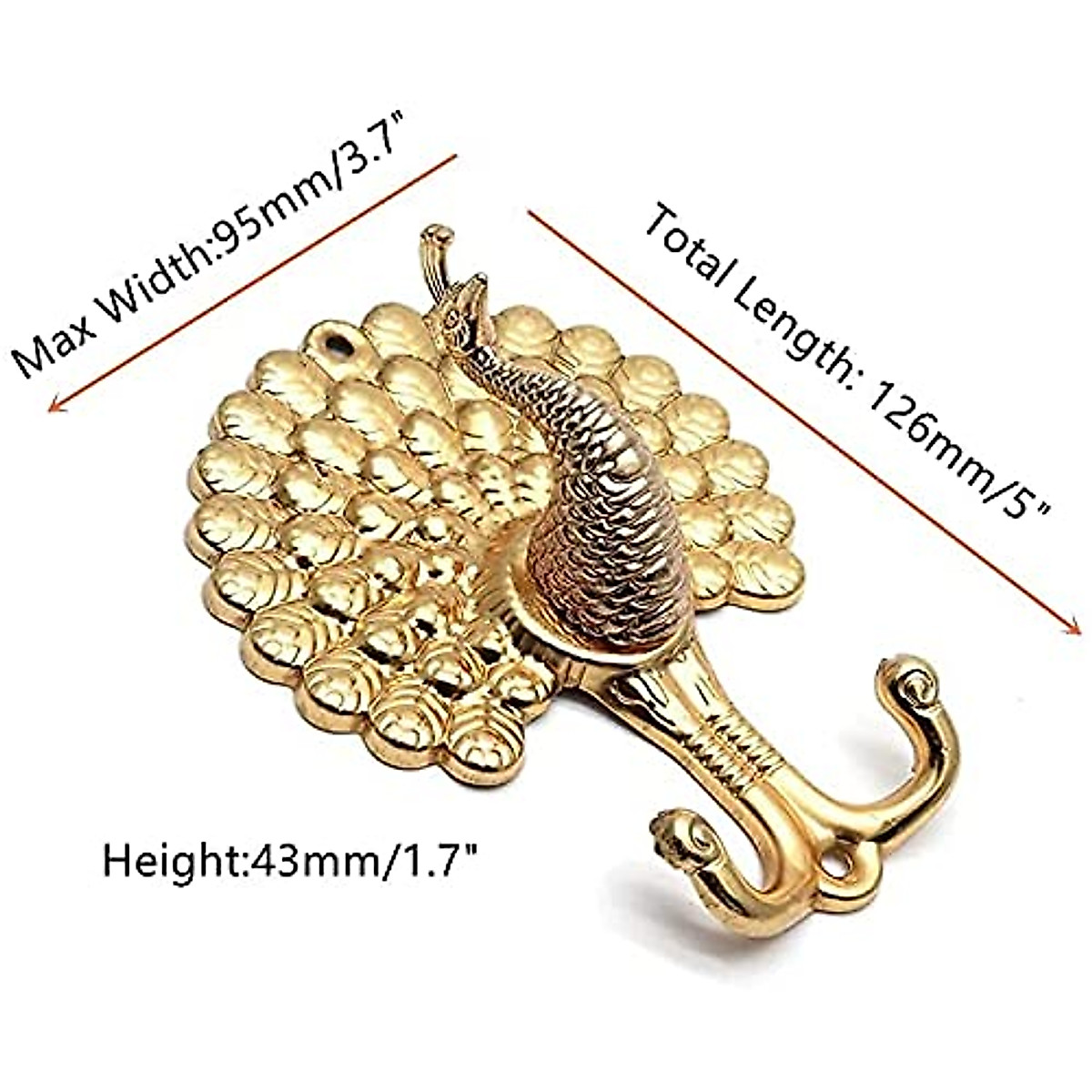 Dahszhi Dual Prong Hooks 3D Design Retro Peacock Shape Decorative Curtain Hooks in Red Copper Tone - Pack of 2pcs