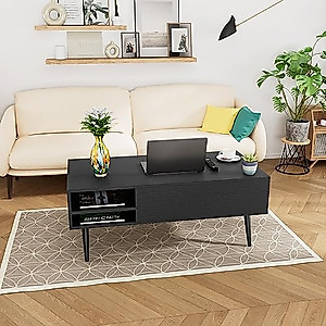 PayLessHere Lift Top Coffee Table with Adjustable Storage and Hidden Compartment Small Wood Coffee Table Center Table for Home Living Room Office Apartment Reception Room,Black