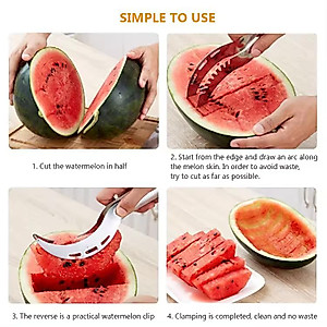 Generic New 2 pcs Set 2-in-1 Stainless Steel Fruit Cutter, Watermelon Melon Cutter with Fork, Tool 2 pcs Watermelon Slicer for Kitchen (Green)