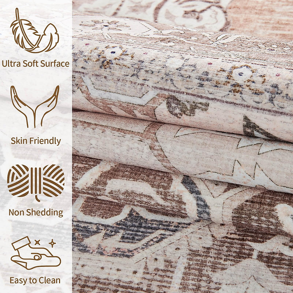 CORBGRUGRS Bohemian Area Rug (Ginger/Beige, 8'x10') Washable Rug 8x10, Kitchen Rugs Non Slip Washable for Bedroom Living Room Dining Room