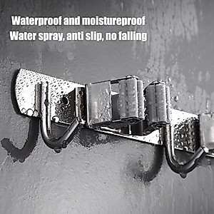 YYTONG Broom and Mop Holder, Wall Mounted Broom Holder, Stainless Steel Mop Holder, Self Adhesive Heavy Duty Hooks Storage Organizer for Laundry Room Garden Garage Closet Kitchen (3 Racks 4 Hooks)