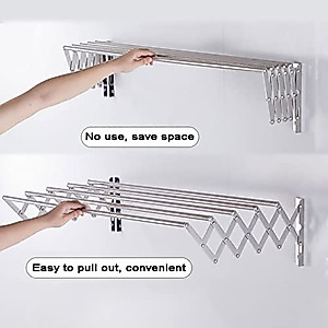 KARMIO Wall Mounted Clothes Drying Rack Stainless Steel 5 Bar Towel Rack Expandable Drying Rack Space-Saving for Laundry Room, Bathroom (Size : 50cm)