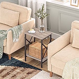 ALLOSWELL Nightstands Set of 2, End Tables with Storage Shelf, Bedside Tables X-Shaped Design, Side Tables for Living Room, Bedroom, 14.6 x 10.6 x 19.9 Inches, Easy Assembly, Greige ETHG2801S2G1