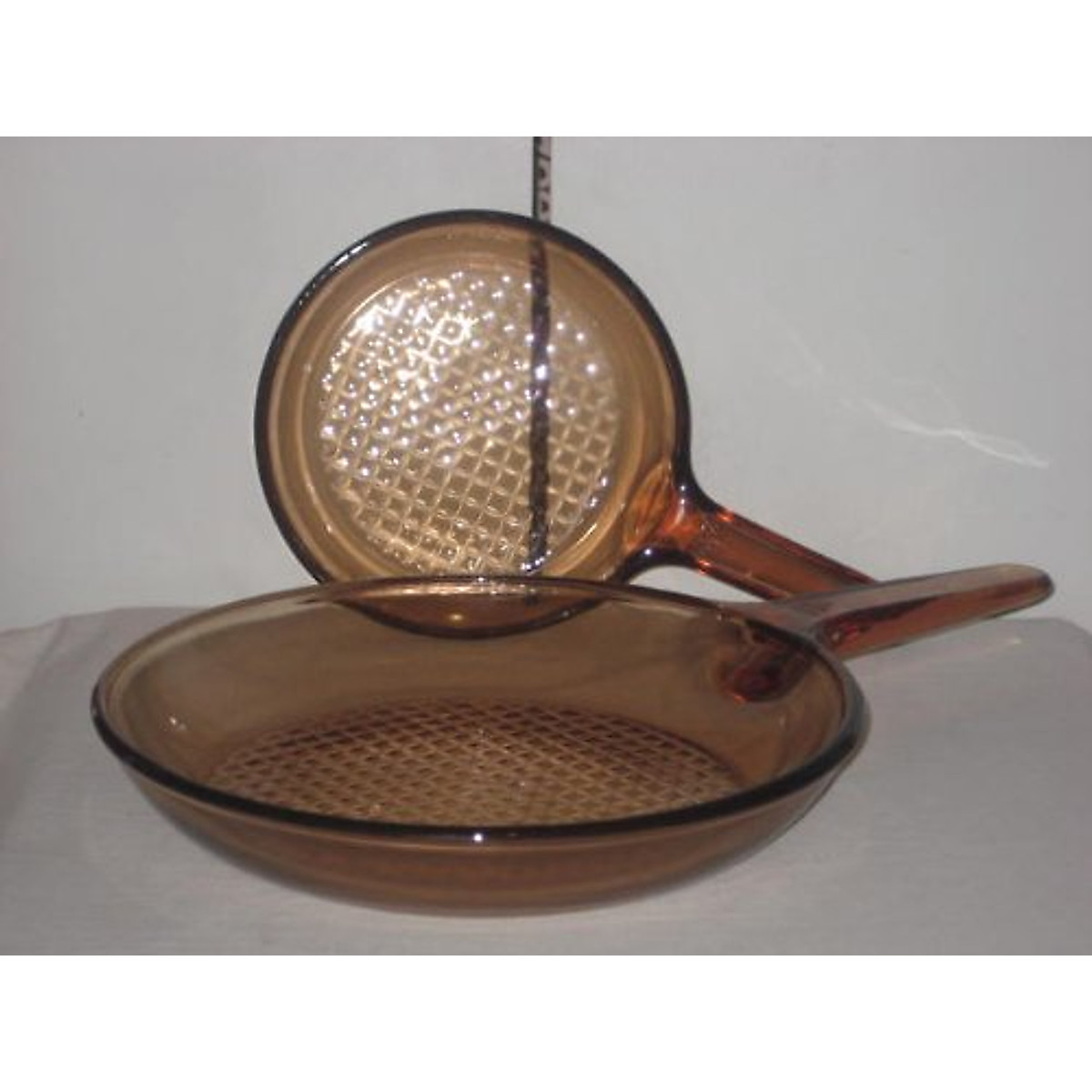 2 Corning Visions Vision Ware / Visionware Amber 7 inch & 10 inch Frying Pan / Skillet Set