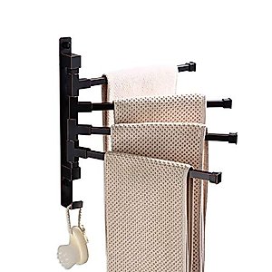 ELLO&ALLO Oil Rubbed Bronze Towel Bars for Bathroom Wall Mounted Swivel Towel Rack Holder with Hooks 4-Arm