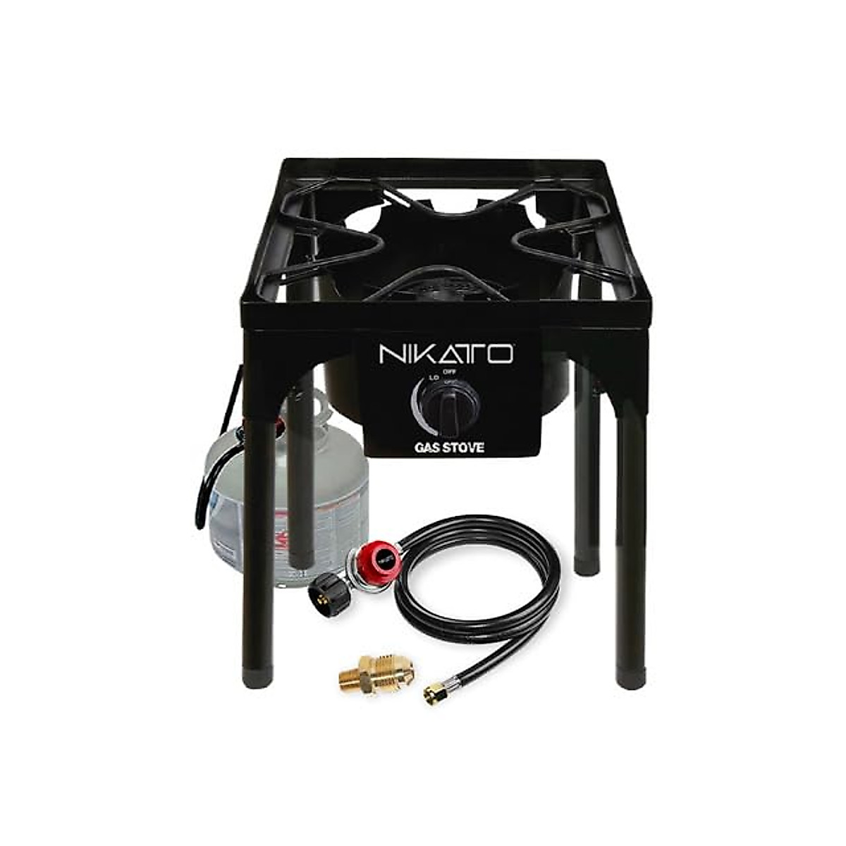 Nikatto Propane Single Burner One Burner Camp Stove Heavy Duty 1 Burner W/ 5' Regulator Hose Adjustable Legs