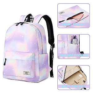 Lohol Lightweight Galaxy Backpacks for Kids Girls Teens, Water Resistance Daypack for Travel, School (Green&Purple)