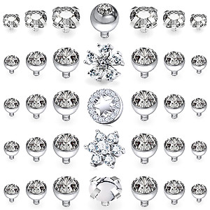Ocptiy Dermal Piercing Jewelry Tops Kit 14G G23 Titanium Dermal Anchor Internally Threaded Stainless Surgical Steel Flower Heart Diamond Dermal Replacement Ring Stud Piercing Ball Jewelry Women Men
