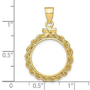 Wideband Distinguished Coin Jewelry 14k Polished Rope 16.5mm x 1.35mm Screw Top Coin Bezel Pendant QC1215/16.5