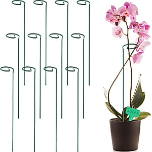 GROWNEER 12 Packs 16 Inches Garden Flower Support Plant Support Stakes, with 15 Pcs Plant Labels, Single Plant Stem Flower Support for Flowers, Orchid, Peony, Lily, Rose