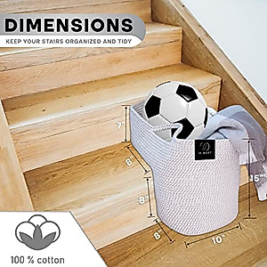IK Mart Stair Basket - Cotton Rope Stair Baskets for Carpeted Stairs, Internal Support for 16'' Carpeted Stairs Organizer and Wooden Stairs - Perfect Basket for Toys, Laundry & Clothes Storage