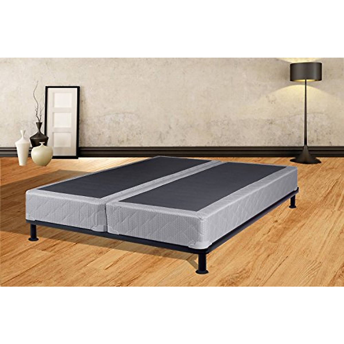 Spinal Solution 8” Fully Assembled High Profile Foundation, Durable Split Wood Traditional Wooden Frame, Sturdy Bedding Mattress Box Springs, King, White
