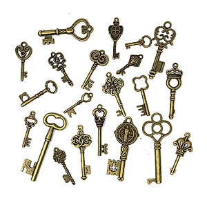 JIALEEY 125 PCS Vintage Skeleton Key Set Charms, Mixed Antique Style Bronze Brass Key Set Charms for Pendant DIY Jewelry Making Wedding Party Favors