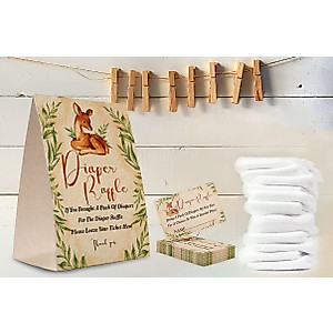 Tesedupoole Kraft Paper Diaper Raffle Sign,Diaper Raffle Baby Shower Game Kit (1 Standing Sign + 50 Guessing Cards),Woodland Forest Animals Insert Ticket-NPZ12