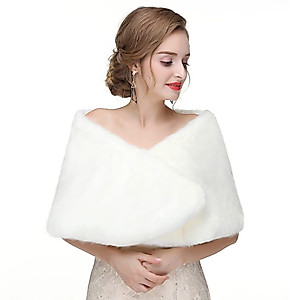 CanB Women's 1920s Faux Fur Shawl Bridal Wedding Fur Wraps and Bolero Shrug Faux Mink Stole for Women (White)