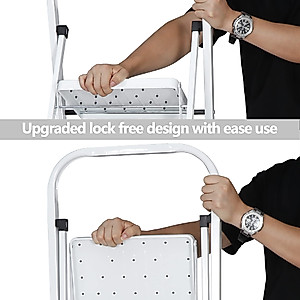 Smartxchoices 4 Step Ladder, Folding Step Stool with Handgrip Wide Anti-Slip Platform, Lightweight Steel Ladder,Portable Steel Step Stool for Kitchen Shop Household Office Business Closet,350 lbs