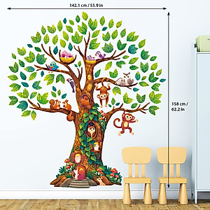 DECOWALL DL4-2303 XLarge Giant Tree Wall Stickers (60x62 inch) Decals Kids Baby Nursery Bedroom Jungle Woodland Leaf Forest Large Birch Vinyl Peel and Stick Enchanted Classroom Family Nature vinilos
