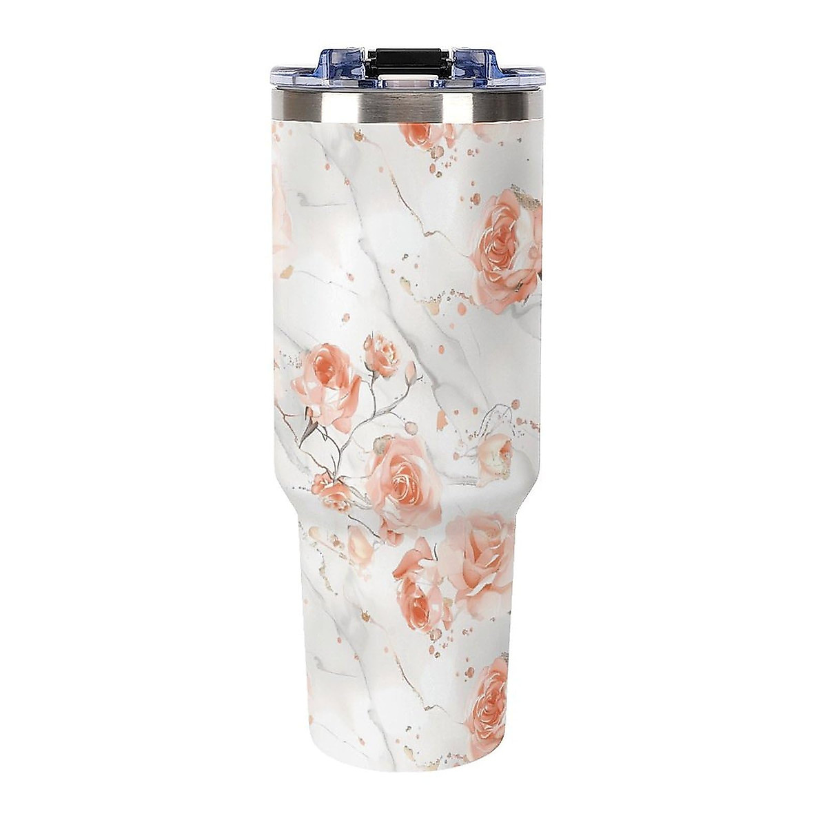 White Marble Rose Gold 40 Oz Tumbler Insulated Stainless Steel Water Bottle Travel Mug Car Cup with Handle And Straw