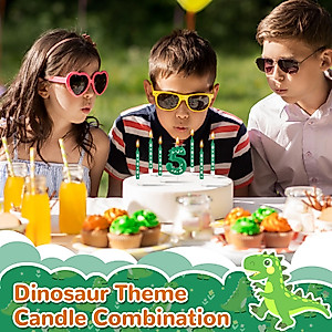 MTLEE Dinosaur Green Birthday Candles and 12 Pcs Green White Dinner Candles 2.36 x 1.8 Inch Numeral Dinosaur Candle 3.1 Inch Long Tall Candle for Birthday Dinosaur Theme Party Decorations (Number 5)