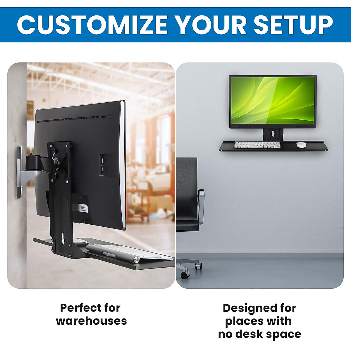Mount-It! Monitor and Keyboard Wall Mount, Standing Workstation VESA Keyboard Tray Platform, 26 Inch Wide Platform with Surface for Mouse Pad (MI-7917)