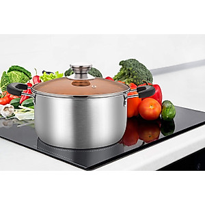 TeamFar Stock Pot 6 qt, Stainless Steel Stock Pasta Soup Pot with Lid, Double Bakelite Heat-Proof Handles & Tempered Glass Lid, Dishwasher Safe & Easy Cleanup, Non-Toxic & Healthy