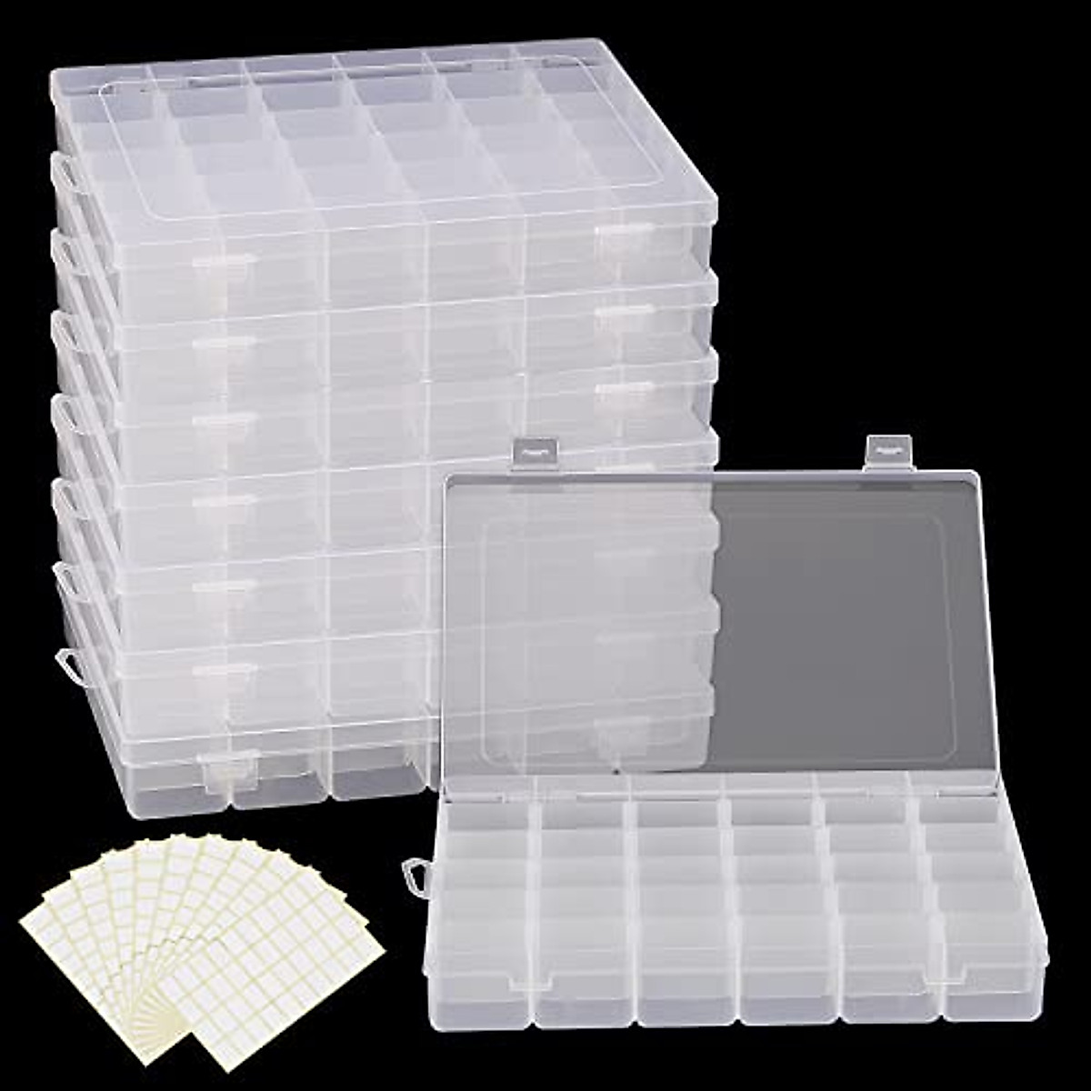 MANCHAP 8 Pack 36 Grids Plastic Beads Storage Containers, Jewelry Box Storage Containers with Removable Dividers, Clear Plastic Organizer Box for Beads, Art Crafts, Label Stickers Included