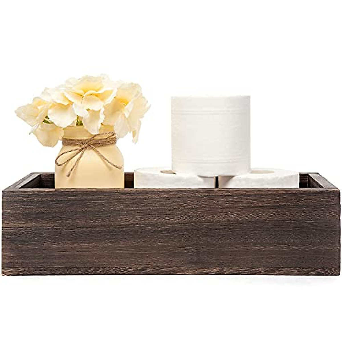 Mkono Bathroom Signs Decor Wall Hanging Farmhouse Wooden Sign with Sayings & Bathroom Box Decor Toilet Paper Basket with Yellow Mason Jar