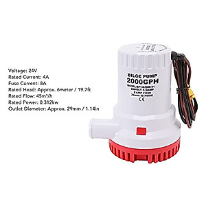 Bilge Pump 2000 GPH, Non Vibration Silent Free Operation Bilge Pump Micro for Marine Sewage (24V)