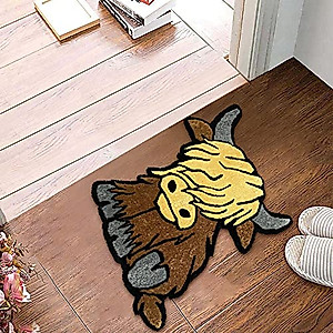 SuanlaTDS Highland Cow Bath Mat,Cute Cartoon Animal Doormat Funny Bathroom Rug Fluffy Doormat Kitchen Toilet Floor Rug Decor