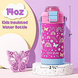 Kids Water Bottle with Straw & Chug(2-in-1 Lid), 14oz Kids Insulated 18/8 Stainless Steel Water Bottle for School Girls Boys Toddler Water Bottle Leak Proof & Spill Proof Kids Cups (1, B1.Pink)