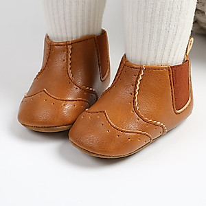 Baby Boys Girls Classic High-Top PU Leather Booties Shoes Wedding Oxford Dress Shoes First Walking Flat Lazy Crib Shoe Brown 0-6 Months