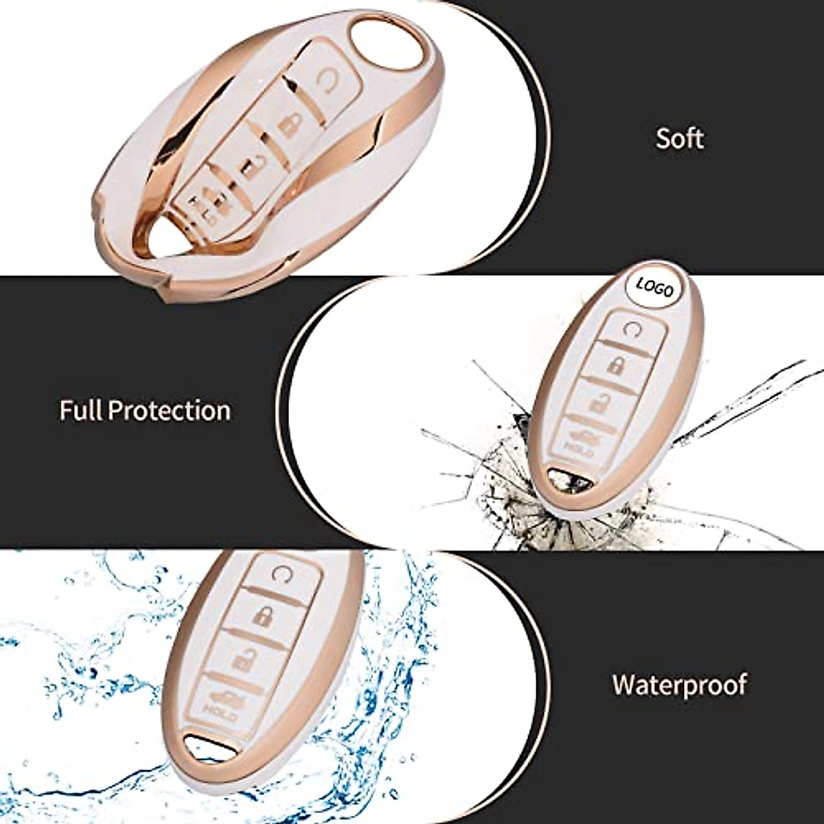 TANGSEN Smart Key Fob Case Black Soft TPU Compatible with Infiniti EX FX X G JX M Q QX Series for Nissan Altima Coupe Armada GTR Maxima Murano Cross CABRIOLET Rogue SENTRA Versa 4 Button