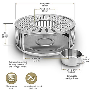 Creano Designer Stainless Steel Tea Warmer with Tea Light Holder - Tea Cosy - Stable Not Rattling - Rechaud Suitable for All Teapots