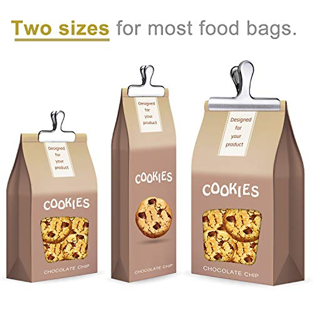 Whaline 8 Pack Stainless Steel Chip Clips Set, 4.7'' & 3'' Chip Bag Clips Heavy Duty Food Clips Round Edge Air Tight Seal Grip for Office Kitchen Home Usage Storage (2 Large and 6 Small Size)